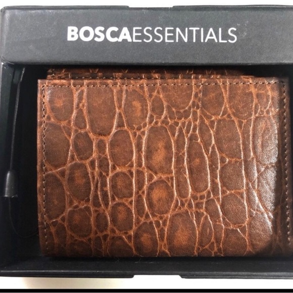 Bosca | Bags | Bosca Tri Fold Wallet Croc Print Embossed Leather | Poshmark